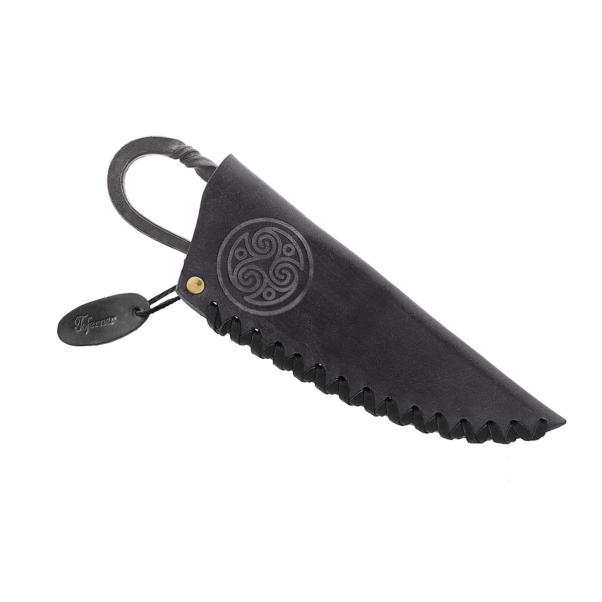 Toferner Celtic Pocket Knife, Hand Forged Knife with Black Leather Case, Hardened Blade, Vintage, Antique Art Collecting, Original Gift Idea