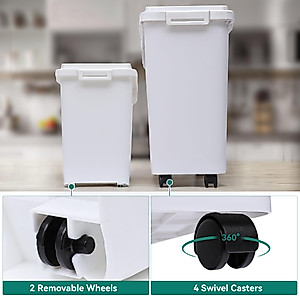 YITAHOME 65L/117lbs Large Ingredient Storage Bins, Commercial 11.4+5.8 Gal Rice Flour Storage Container, Organizer Storage Bin with Measuring Cup, Scoop and Wheels for Kitchen, White & Black Lid