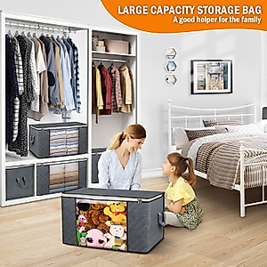Clothes storage bags Large Capacity Clothes Storage Bins Foldable Closet Organizers Storage Containers with Durable Handles Thick Fabric for Blanket Comforter Clothing Bedding 6 Pack Gray