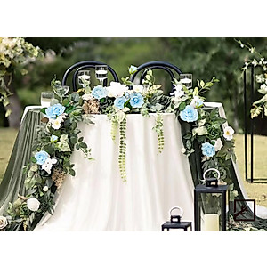 ZIFTY 5Pcs 32.5FT Blue Flower Garland Fake Flower Vines Faux Artificial Floral Garland Hanging Rose Ivy for Wedding Decortions Arch Garden Ceremony Background Outdoor Wall Decor
