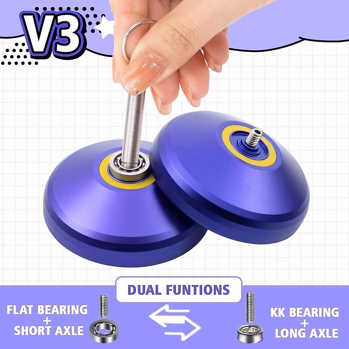 YOYO Replacement - 2 PCS Unresponsive Yoyo Bearing + 2 PCS Long Axle (12mm) + Yoyo Bearing Remover Tool