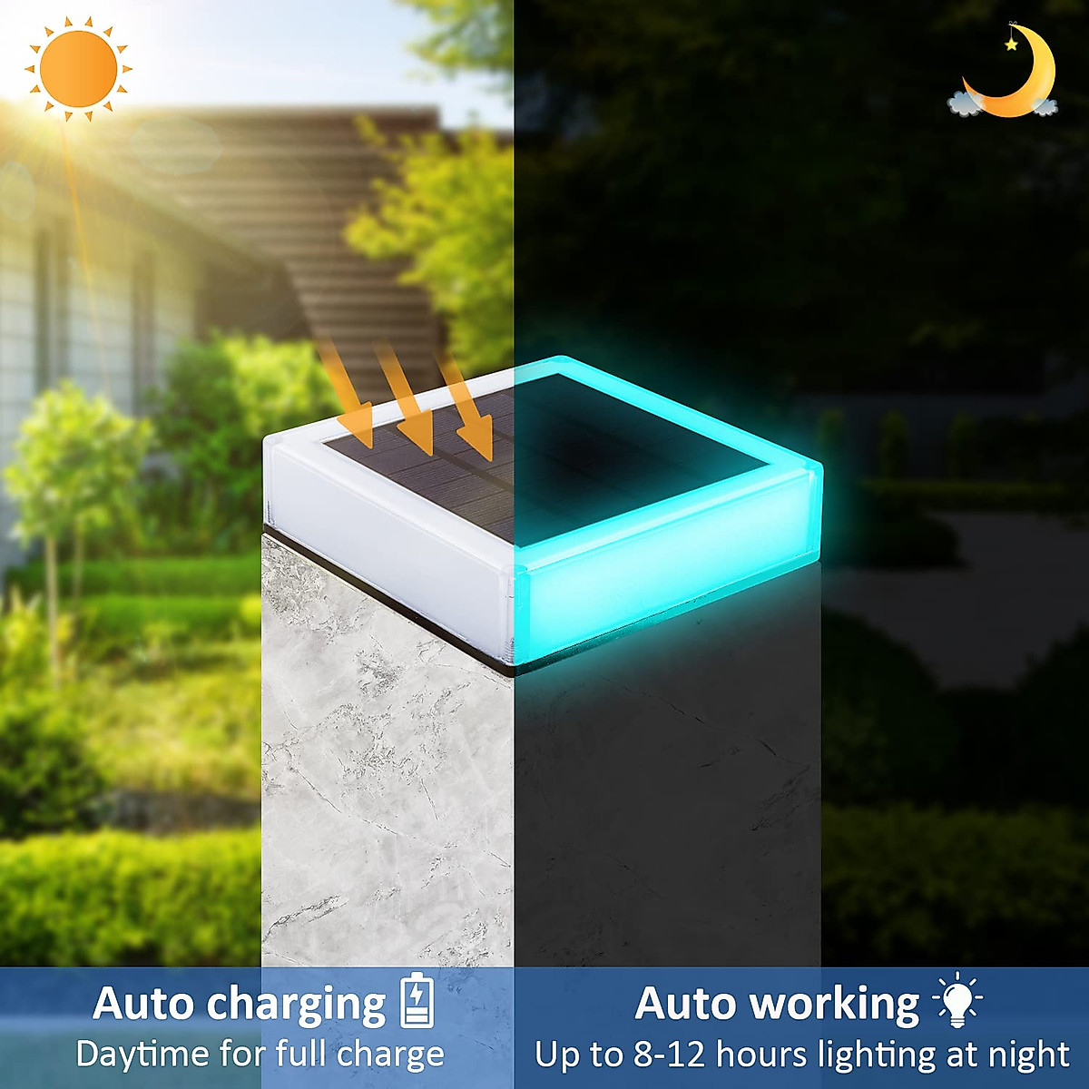 T-SUN Solar Post Caps Lights, RGB Changing Color Solar Post Lights Outdoor, IP67 Waterproof Solar Powered Fence Lights Deck Post Cap Lights for Garden Fence Patio