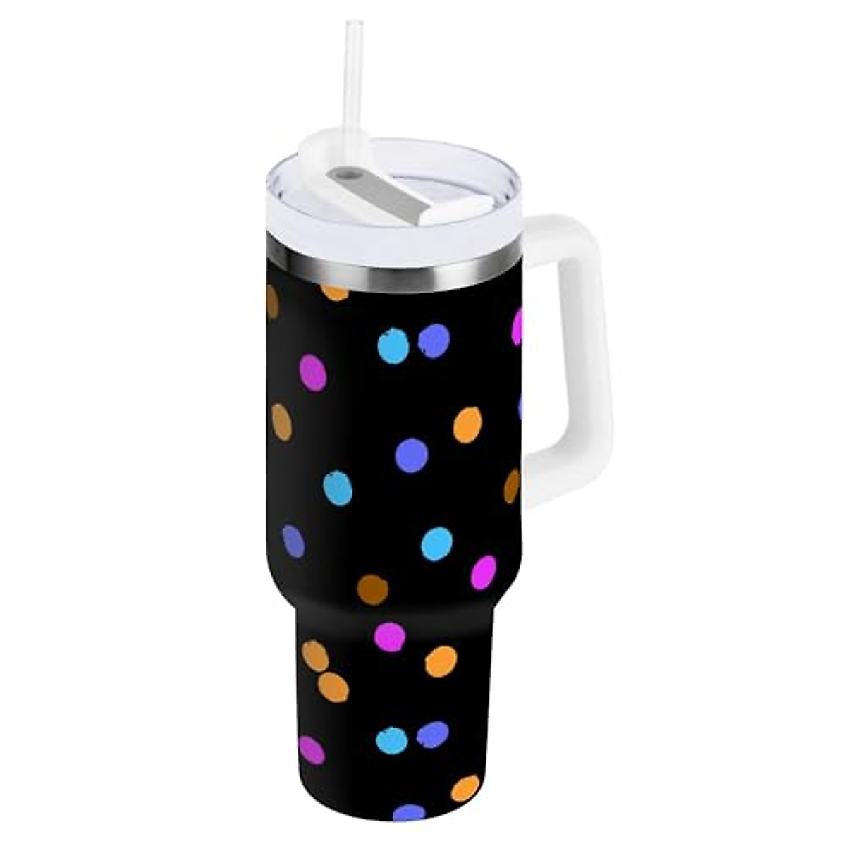 ODAWA Large Polka Dot Insulated Cup with Handle and Straw, Double Insulated Tumbler Insulated Travel Tumbler