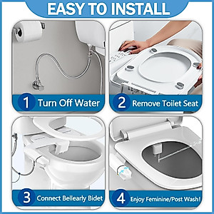 Bidet Attachment for Toilet, Ultra-Slim Non-Electric, Self Clean Bidet Sprayer, Adjustable Water Pressure, Dual Nozzle for Feminine/Posterior Wash, Easy to Install, White, BELLEARLY
