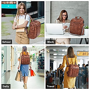 Backpack Purse for Women, Large Shoulder Bags with USB Charging Port fit 15.6 inch laptop, Waterproof PU Leather Casual Women Handbag, Anti-Theft Bookbag Purse for Work Office Travel College School