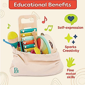 B. toys- Make a Melody- 9pc Wooden Musical Instruments – Xylophone, Tambourine, Harmonica – Drawstring Storage Bag – 2 Years +