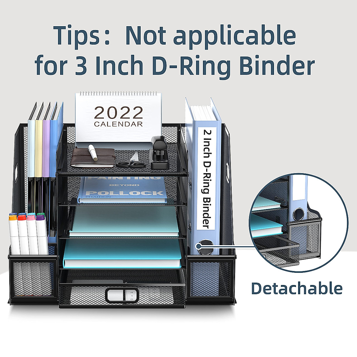 SUPEASY Mesh Desk Organizer with File Holder 5-Tier Paper Letter Tray Organizer with Magazine Holder Desktop Organizer and Storage with Upright Sections for Office Supplies Home or School (Black)