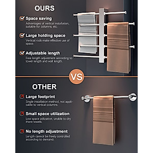 5-Tier Bridge Sliding Bathroom Towel Bar 16 Inch, ZUEXT Brushed Nickel Finished Stainless Steel Towel Holder Hanger, Wall Mounted Adjustable Hand Towel Rod for Washroom Kitchen, 1.5" Tube Towel Racks