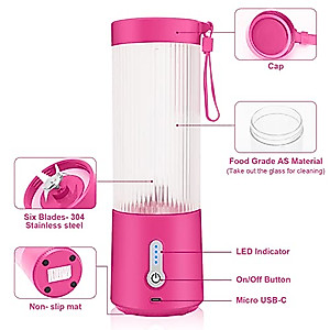 PIPIMOO Portable Blender Smoothie Maker - Usb Rechargeable Personal Mixer for Smoothie and Shakes Mini Blender with Six Blades| 4000mAh for Baby Food Travel Gym