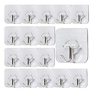 60 Pack Adhesive Hooks 24lb(Max) Adhesive Wall Hooks, Self Adhesive Hooks Heavy Duty Adhesive Hooks for Kitchens Bathroom Office, Sliver