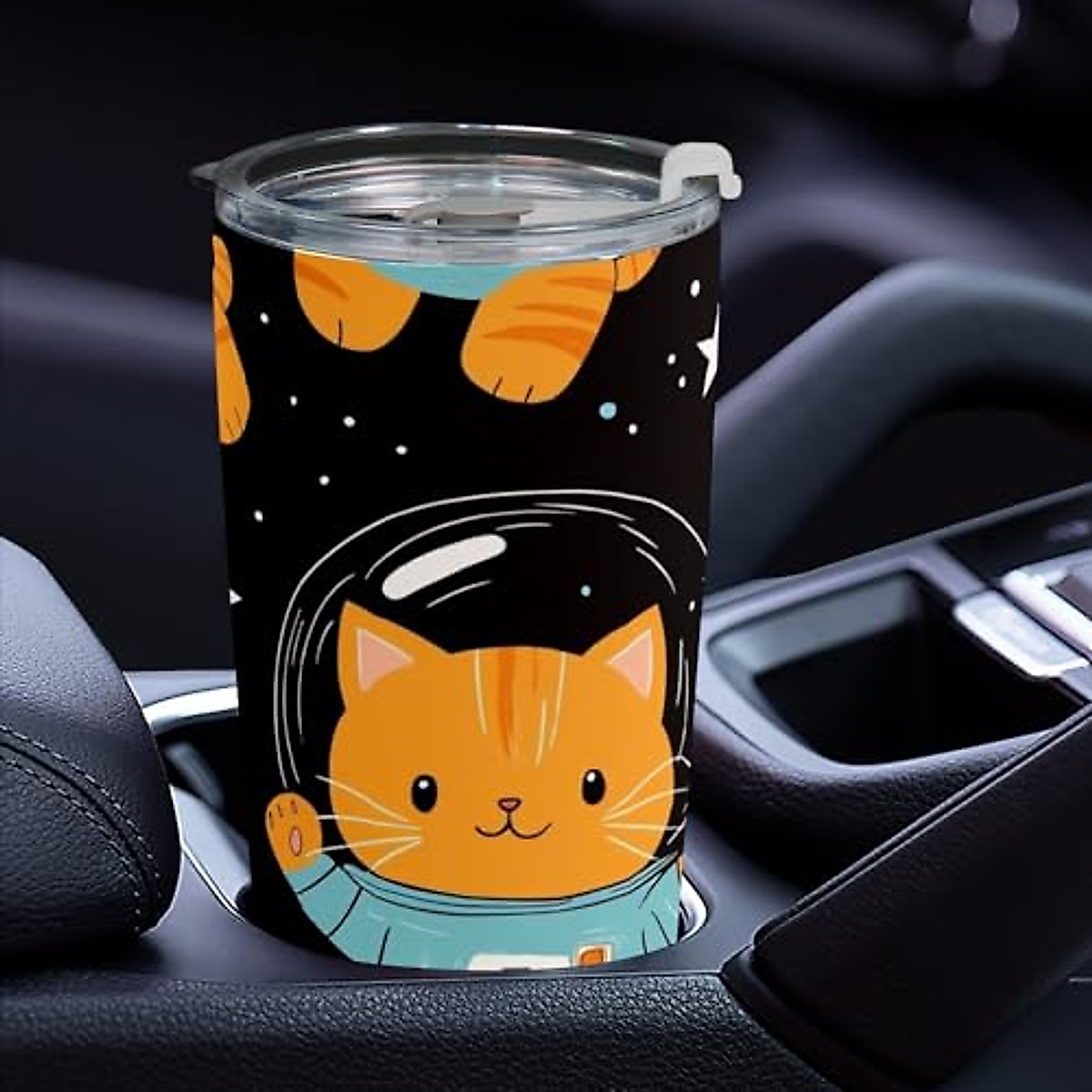 QWEUIOP 20oz Insulated Travel Coffee Mug Cute Cartoon Cats Stainless Steel Tumbler with Lid Double Wall Vacuum Coffee Cup For Hot and Cold Drinks14089