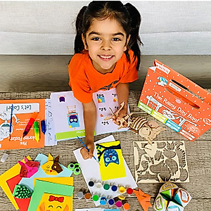 Open The Joy Rainy Day Activities for Kids, Activity Bag Includes Wooden DIY Project, Card Games, Activity Booklet, Craft kit for Kids Ages 4+