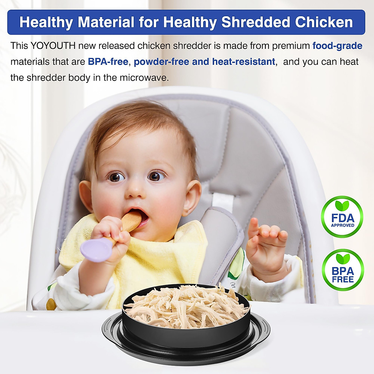 Chicken Shredder Tool Twist Large: 2025 Pro & Standard Food-Grade Visible Meat Shredder Tool Twist with Anti-Slip Petal-Like Base, Chicken Breast Shredder, Chicken Grinder (Black, Standard - 8")