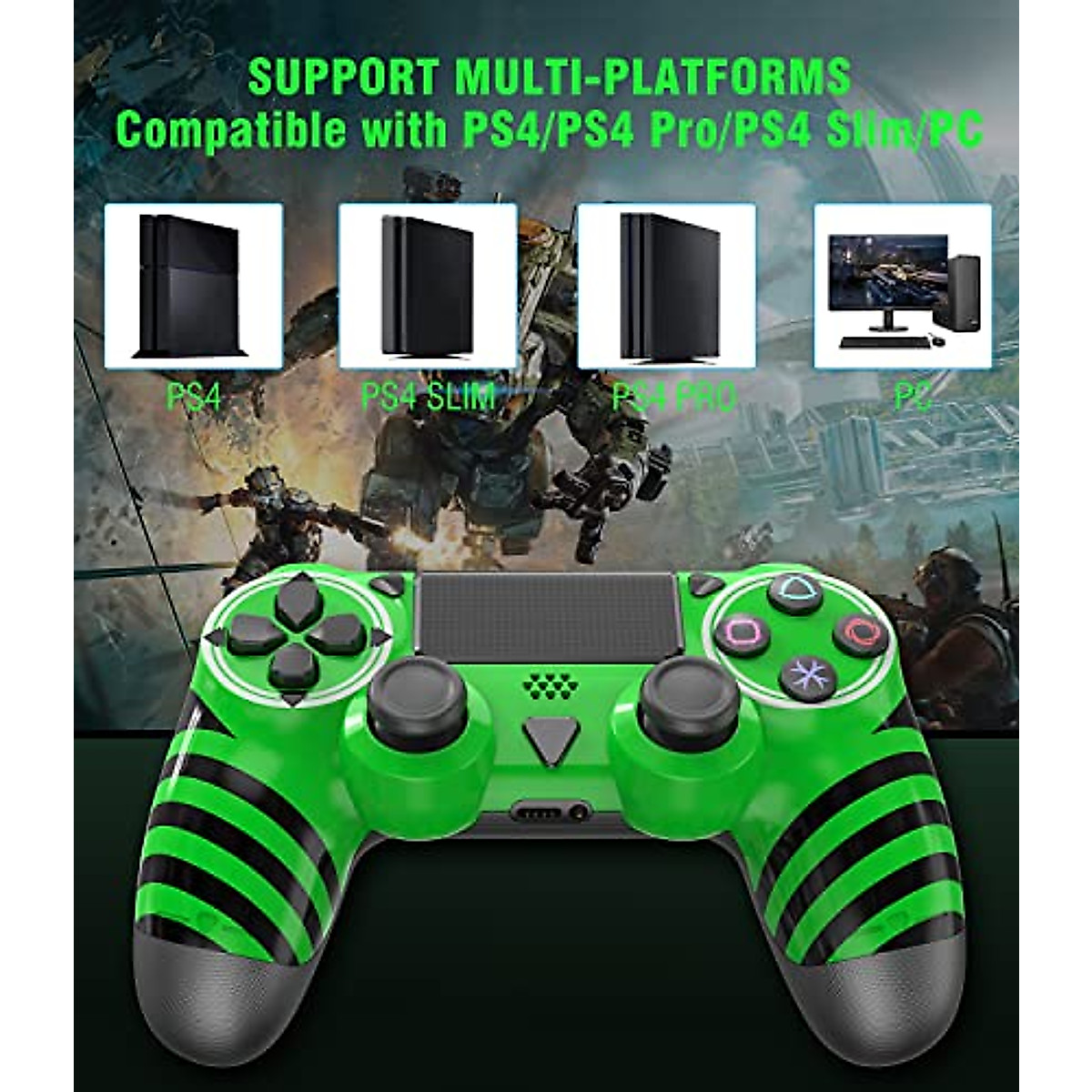 HOZKAII Replacement for Playstation 4 Controller, Wireless Remote Controller Compatible with PS4/Pro/Slim with Dual Vibration/6-Axis Motion Control/Audio Function/Headphone Jack