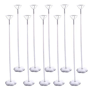 Set of 10 Balloon Stick Stand Table Balloon Stand Kit Reusable Balloon Column Holder with Balloon Pole Desktop Stand Base Support Holder for Wedding Birthday Party Supplies (White)