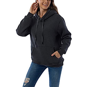 Haellun Womens Casual Winter Warm Fleece Sherpa Lined Pullover Hooded Sweatshirt (Dark grey, Small)
