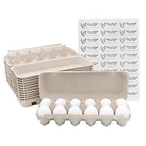 Cornucopia Cardboard Egg Cartons (12-Pack); Each for One Dozen, Eco-friendly Recycled Material Biodegradable 12-count Egg Cartons w/Labels