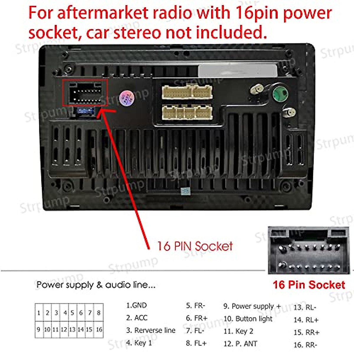 16pin Power Harness for Toyota Corolla Camry RAV4 Tacoma Hilux Prado Highlander Car Stereo Radio Cable Wire USB Adapter for aftermarket Android GPS Navigation Non JBL