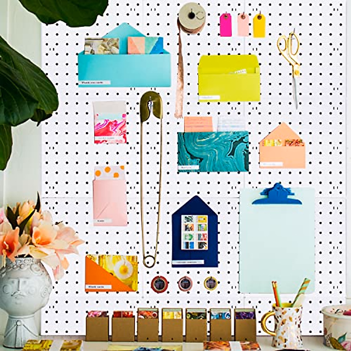 6Pcs Pegboard, Peg Board, Pegboard Wall Organizer, Mount Display Pegboard Kits fit Pegboard Storage, Small Pegboard for Craft Room Garage Kitchen, Peg boards for Walls - White Pegboards Panels
