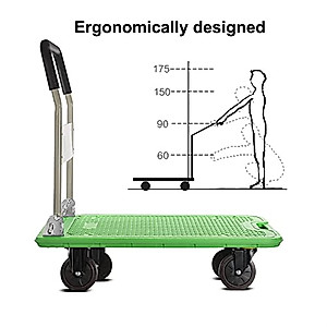 Generic Hand cart,Multi-Functional Platform Truck on Wheels,with Metal Foldable Handle,Open Platform,for Bookstore Restaurant Moving cart (Color : Mute Model, Size : 90 * 60 * 86cm)