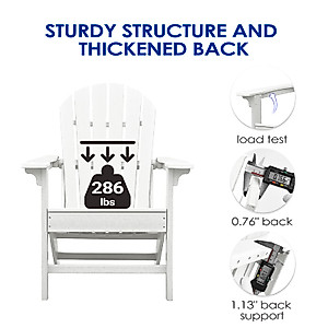 OTSUN Adirondack Chair, Large Lawn Chairs with 350 Lbs Weight Capacity, HDPE Outdoor Chairs Weather Resistant for Patio, Porch, Garden, Swimming Pool, Deck, White