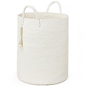 TIMEYARD Large Woven Baskets for Storage, 16'' x 20'' Tall Rope Basket with Handle for Blankets Toy Baskets Storage Kids, Nursery Laundry Baskets for Clothes Pillows Towel, White