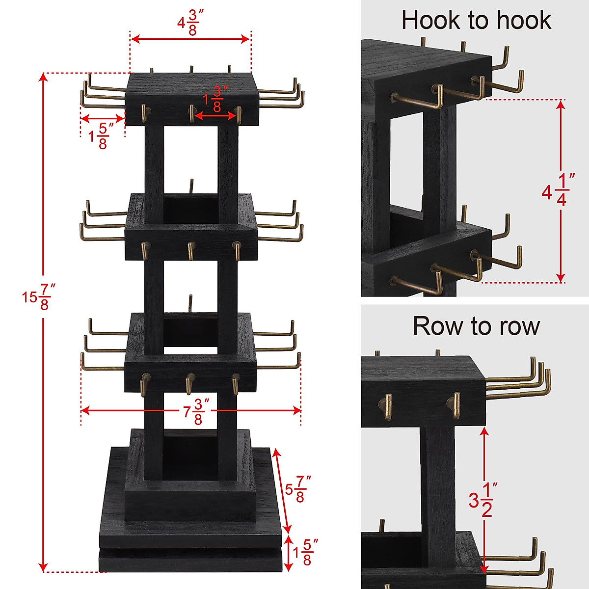 Ikee Design 36 Hooks Wood Rotating Keychain Holder Display Stand,3 Tier Jewelry Display Tree Stand,Bracelet Holder, Earring Rack for Vendors and Selling, Black Color