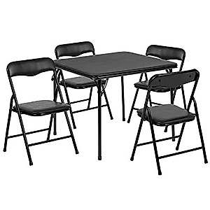 HBCY Creations 5 Piece Kid's Folding Table and Chairs Set - Black Design - Lightweight & Portable - Safety Lock Feature - Seating for 4