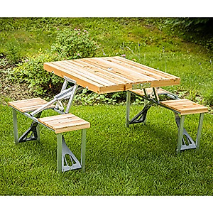 Leisure Season PFT12 Portable Folding Picnic Table - Brown - 1 Piece - Outdoor Furniture Set for Patio Garden, Backyard and Front Porch - Heavy-Duty Wooden Foldable Camping Dining Tables with Bench