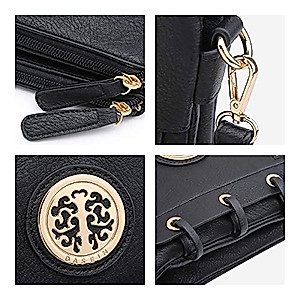 Dasein Women Lightweight Shoulder Purse Soft PU Leather Crossbody Bag Multi Pocket Travel Purses with Double Zipper (Black)