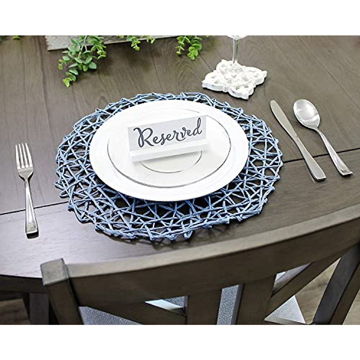 Darware Wooden Reserved Signs for Tables (6-Pack, White); Rustic Real Table Signs with Sign Holders for Weddings, Special Events, and Restaurant Use