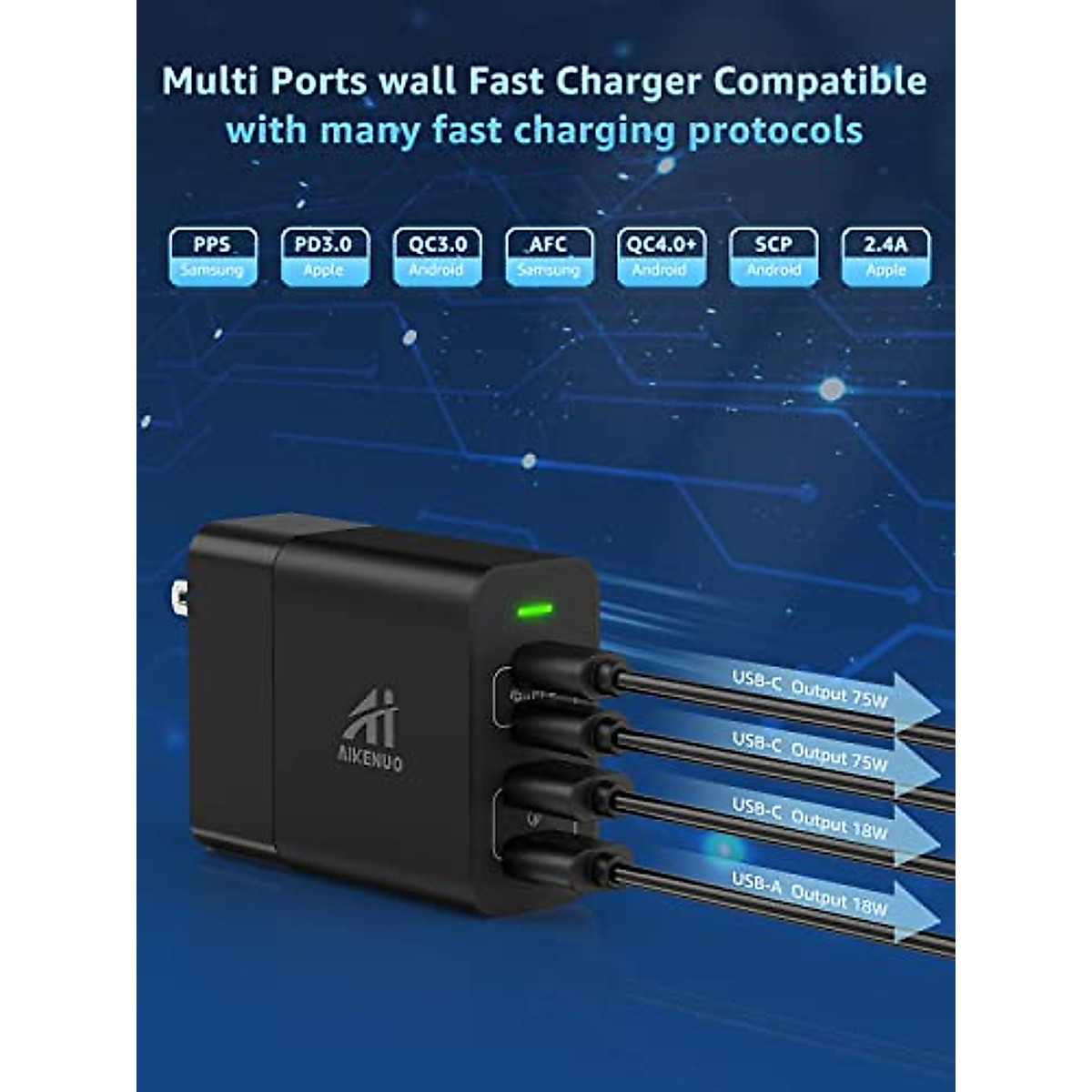 USB C Charger, 75Ｗ iPhone Fast Charger Block, Dual PD3.0 & QC3.0 Super Fast Wall Charger, PPS Type c Charger Fast Charging,Travel Power Adapter Compatible MacBook Pro/Air/iPad/iPhone14/Galaxy S22/S21