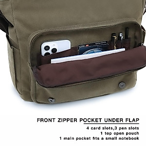 Dasein Large Vintage Canvas Messenger Shoulder Bag, Army Green, 15in Laptop Capacity