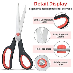Scissors All Purpose for Office Heavy Duty, 8" Scissors Bulk Pack of 12 for Home Craft Sewing Fabric Supplies, High/Middle School Student Teacher Scissor,Right/Left Handed