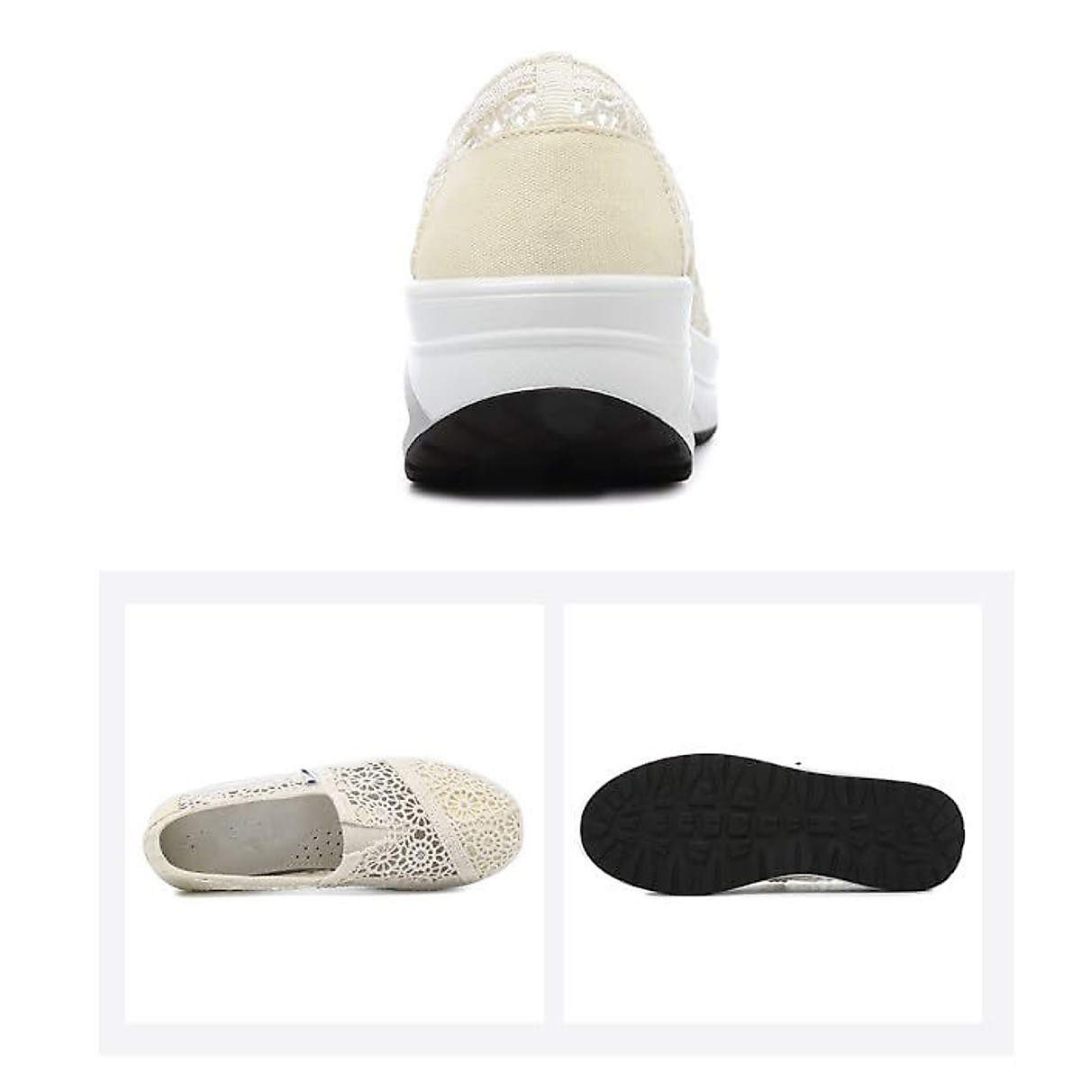 Women's Floral Embroidery Lace Mesh Air Cushion Sneakers,Comfortable Orthopedic Diabetic Walking Toning Shoes Breathable Slip On Platform Loafers (Black,6)