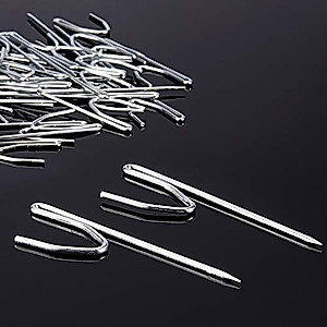 Metal Curtain Hooks Long Drapery Hook Pins 7cm by 1.8cm Stainless Steel Pin on Hooks with Clear Box for Window Curtain, Door Curtain and Shower Curtain, Silver (50 Pieces)