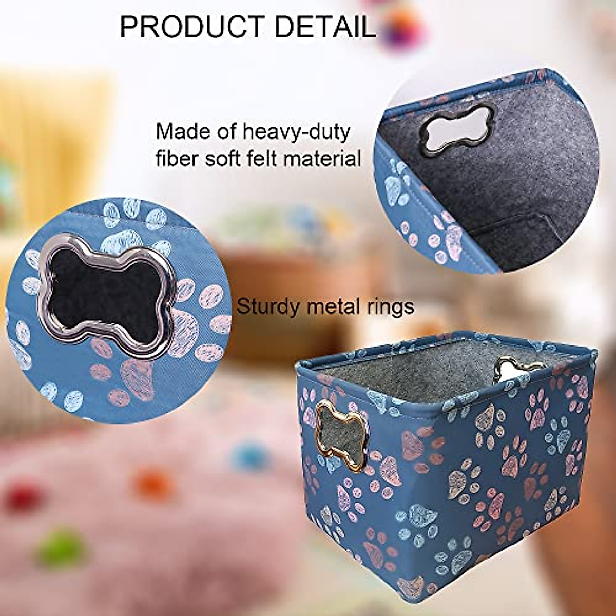 SIJESSIE Large Foldable Storage Bins 2 Pack,Felt Storage Basket Organizer,Pet Toy Baskets with Metal Ring Handles for Dog Toys,Clothes,Towels,Magazine ,Home Organizing