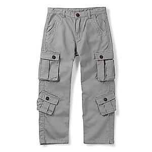 OCHENTA Boys Cargo Pants 8 Pockets Casual Hiking Scout Slacks Light Grey Tag 170-11-12 Years