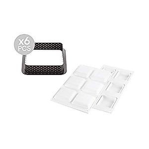 Silikomart "Kit Tarte Ring Square 80x80 Silicone Mold with 6 Cavities, Each 2.63 Inch x 2.63 Inch x 0.59 Inch High, Plus 6 Heat-Resistant Perforated Plastic Square Cutting Rings
