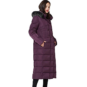 Molodo Women's Long Down Coat with Fur Hood Maxi Down Parka Puffer Jacket X-large