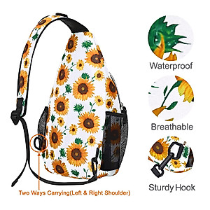 MOSISO Sling Backpack,Travel Hiking Daypack Sunflower Rope Crossbody Shoulder Bag, White