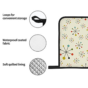 Retro Modern Oven Mitts and Pot Holders Sets, 4 Piece Set, Heat Resistant Polyester Gloves and Pads for Kitchen Cooking Baking Grilling BBQ