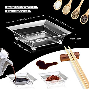 GothaBach 100 Pcs Mini Dessert Plates, Clear Disposable Mini Plastic Tray, Mini Plastic Dish for Sauce, Dessert, Fruit or Appetizer(2.4'') (Style 2)
