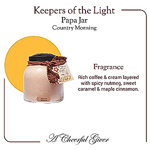 A Cheerful Giver — Country Morning - 34oz Papa Scented Candle Jar with Lid - Keepers of the Light - 155 Hours of Burn Time, Gift for Women, Brown