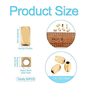 Craftdady 50Pcs 18K Matte Gold Tube Cuboid Spacer Beads Textured Solid Brass Tiny Loose Beads 6x3mm for Bracelet Necklace Jewelry Making Hole: 1.8mm