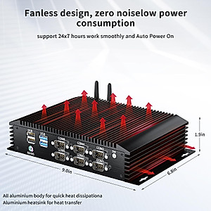 Kinupute Fanless Industrial PC, Mini Desktop Computer i7-7510U, Windows 10 Pro, 16G DDR4, 256G Msata SSD, Dual 2.5G LAN, 6xCOM RS232/RS485, HDMI/VGA, WiFi 5/BT4.0, Auto Power On, Full Metal Case