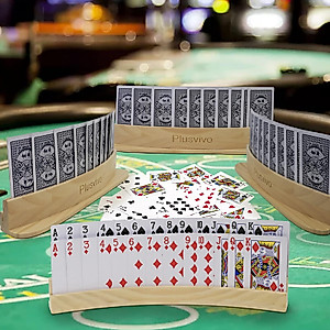 plusvivo Set of 4 Curved Playing Cards Holders for Seniors Adults - Soild Wood Cards Holders for Playing Cards 13 x 1.9 x 2.4 Inch for Bridge Canasta Strategy Foot and Hand