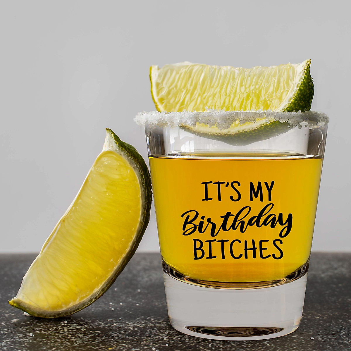 LitGifts Its My Birthday Shot Glass, 21st Birthday Gifts for Her, 21st Birthday Shot Glass for Her, Birthday Glasses for Women, 1.75 Ounce Shot Glass in Black, Small