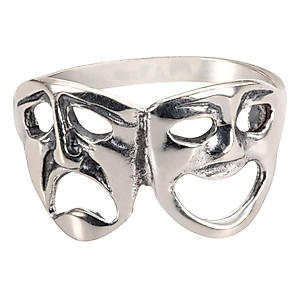 CloseoutWarehouse 925 Sterling Silver Comedy Tragedy Theatre Mask Ring Size 10