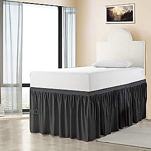 Ruffled Dorm Sized Bed Skirt for Dorm Beds - Three Sided Wrap Around Elastic Bedskirts- Dust Ruffled Bed Skirts 56 inch Tailored Drop - Dark Grey Dorm Room Bedskirts - College Dorm Bed Skirt